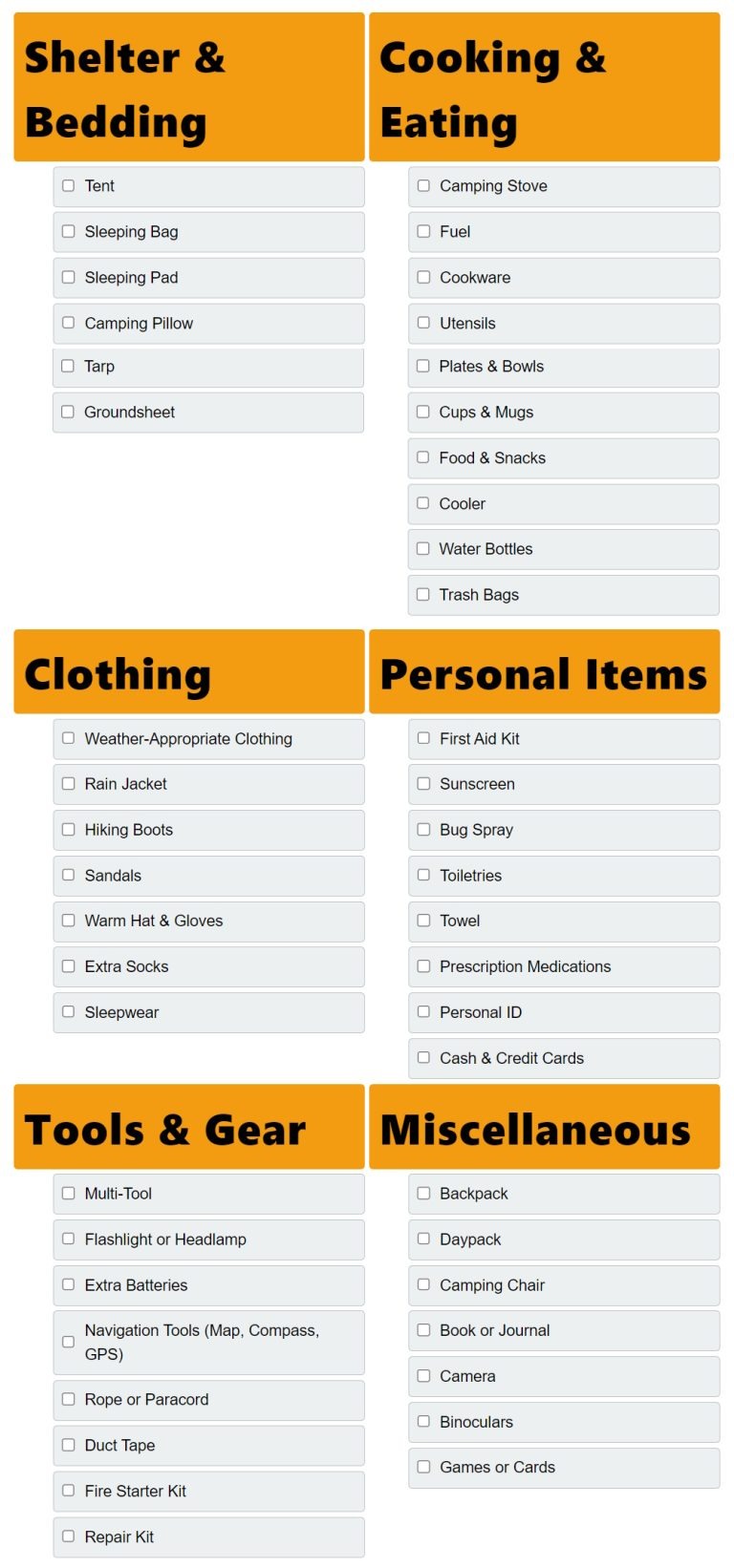 Camping Essentials Checklist (Free PDF download)