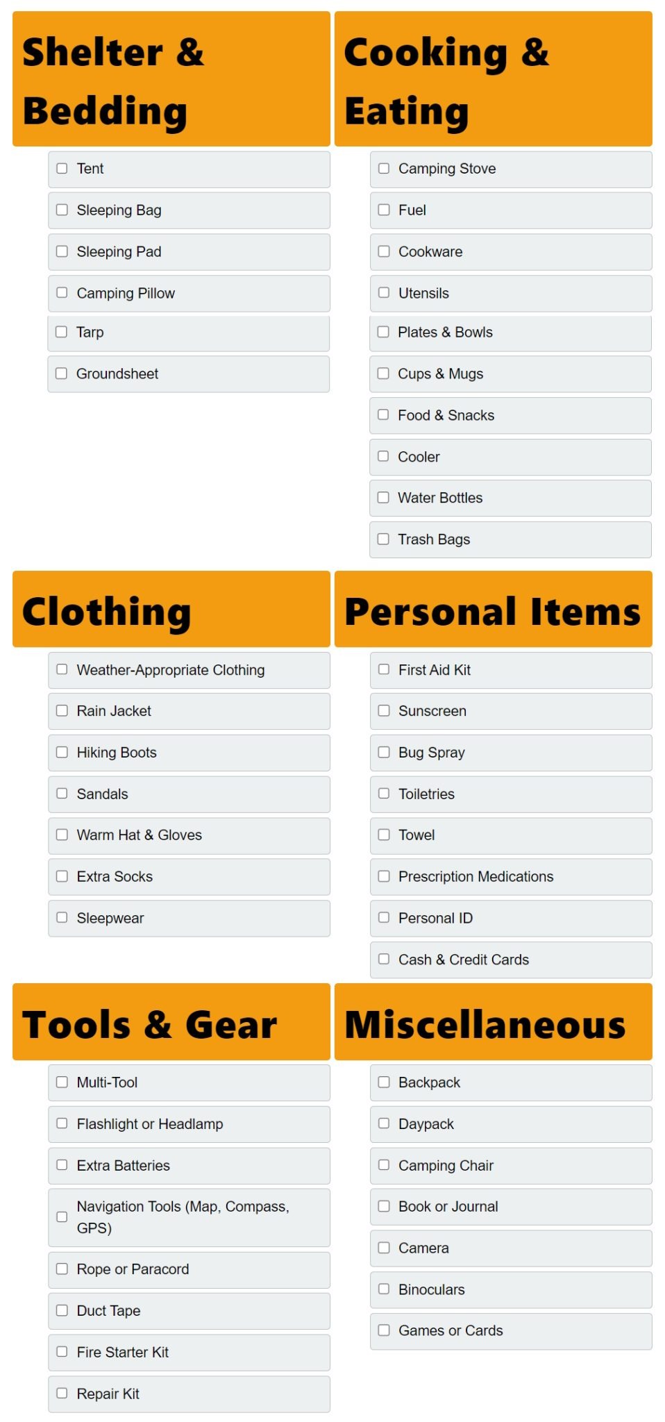 Camping Essentials Checklist (Free PDF download)